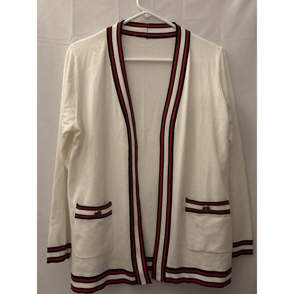 Sweaters | Womens Essentials Milano White Cardigan Red Blue Trim High ...